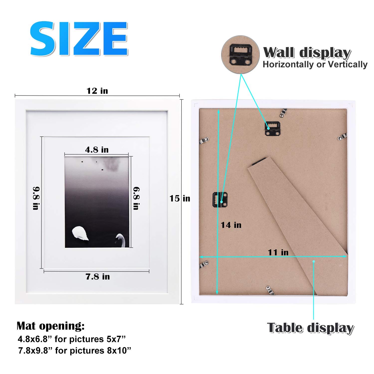 Egofine 11x14 Picture Frame White - Photo Frame Made of Solid Wood Covered by Plexiglass for Table Top Display Pictures 5x7/8x10 with Mat or 11x14 Without Mat - with Wall Mounting Hardware