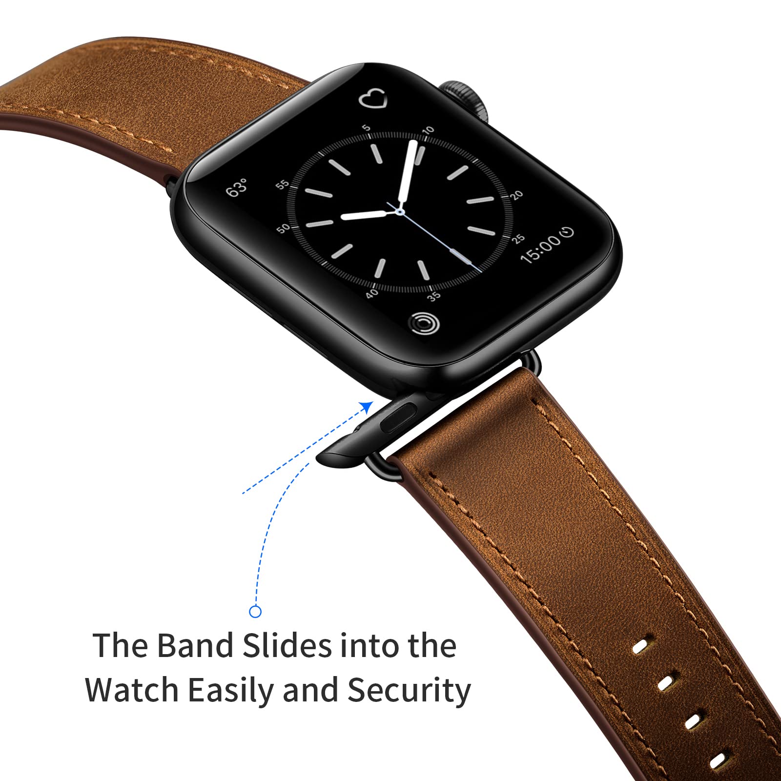 OUHENG Compatible with Apple Watch Band 49mm/46mm/45mm/44mm/42mm, Genuine Leather Band Strap Compatible with Apple Watch Ultra 2/1 Series 10/9/8/7/6/5/4/3/2/1/SE, Retro Brown/Black
