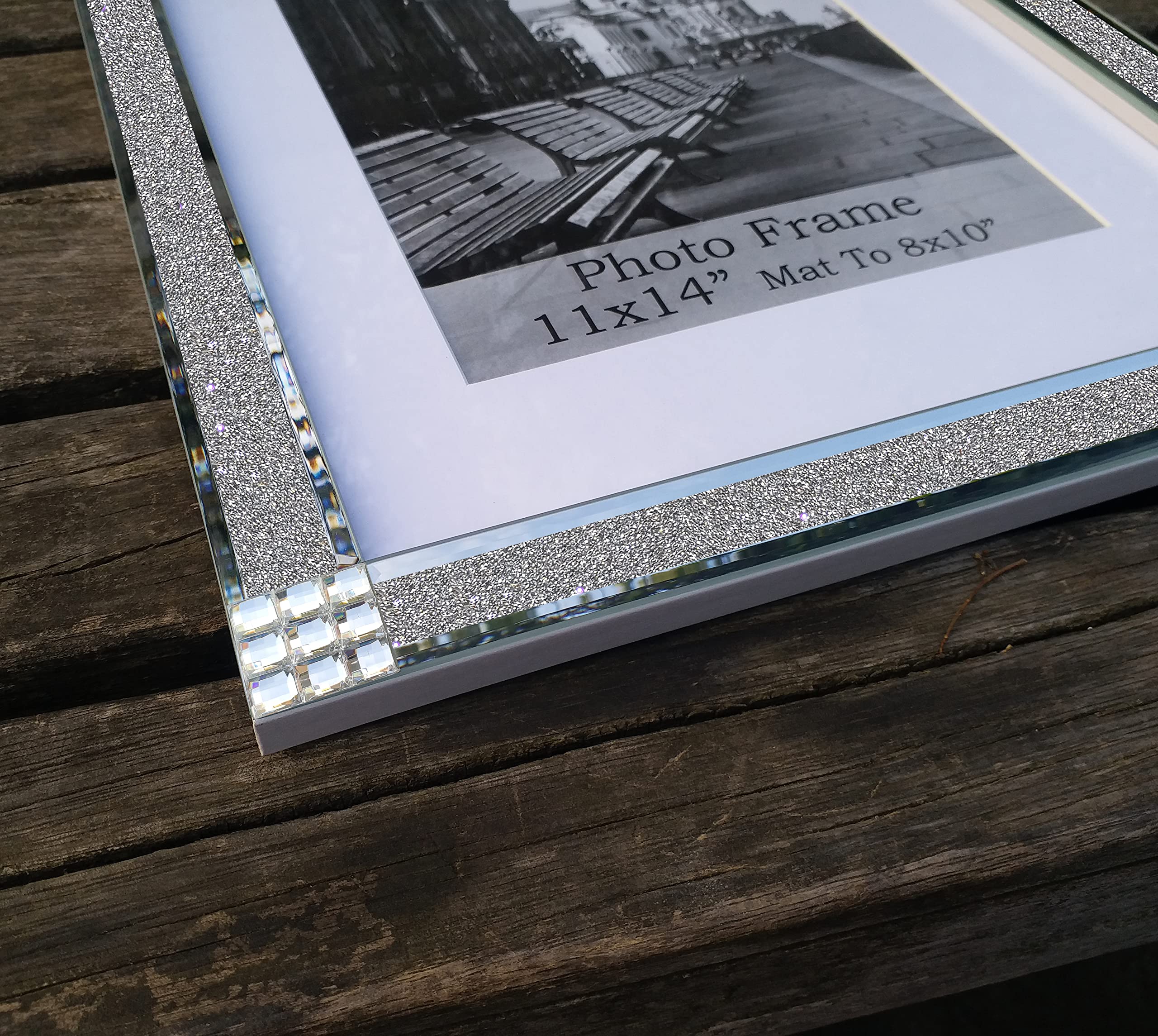 Meetart Sparkle Crystal Silver Glitter Mirror Glass Photo Frame 11x14 inch Mate to 8x10 inch 2 Piece Pack