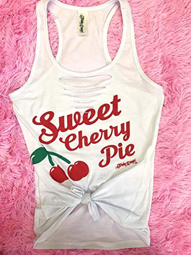 Demi Loon Sexy Gothic Biker Tank Top | Slashed Cut-Out Biker Tee Tshirt | Graphic Punk Gothic Tank Top (M, White Cherry Pie)