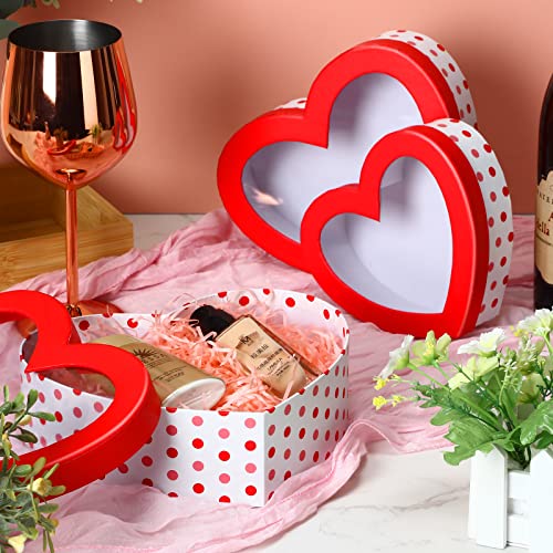 9 Pieces Mother's Day Heart Shaped Gift Boxes with Transparent Window Red Heart Dot Flower Boxes Cardboard Floral Gift Goody Box for Holiday Decorative Present Wrapping Packaging, 3 Sizes