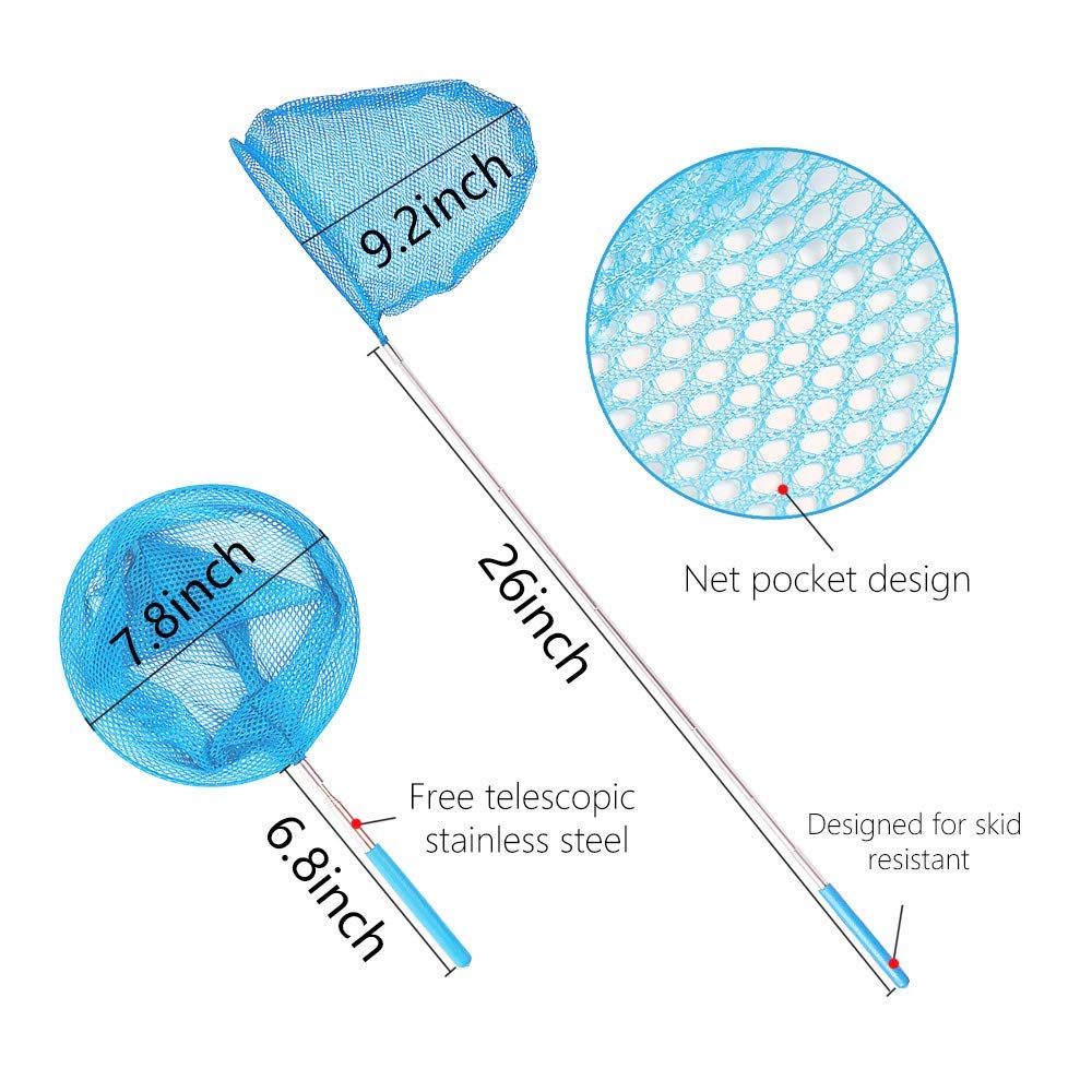 Kids Telescopic Butterfly Fishing Nets for Kids Catching Insect Net Outdoor Tools for Catching Bugs Fish Insect Ladybird, Extendable 34 Inches and Anti Slip Grip