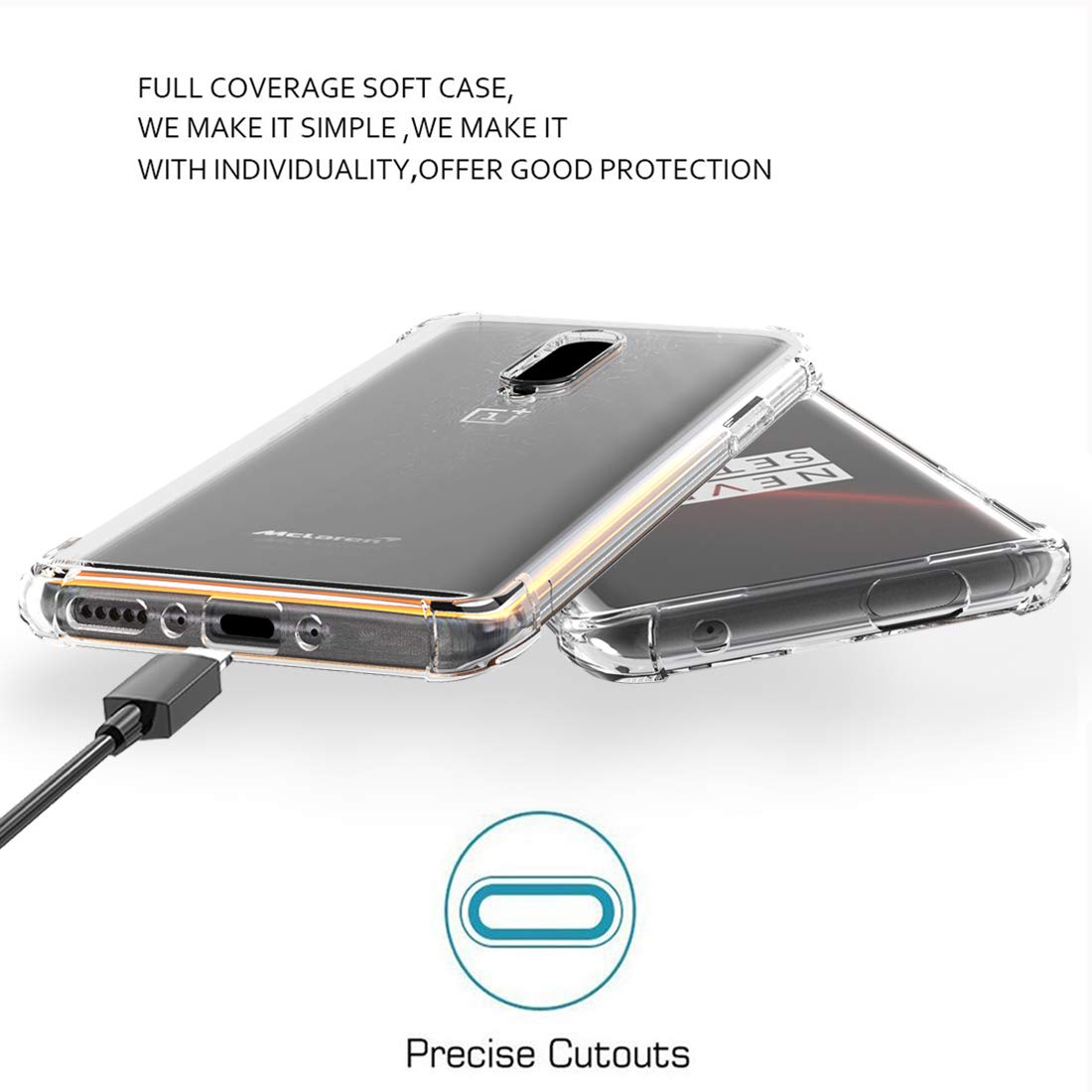 Osophter for Oneplus 7T Pro Case Clear Transparent Reinforced Corners TPU Shock-Absorption Flexible Cell Phone Cover for One Plus 7T Pro 5G McLaren (Clear)