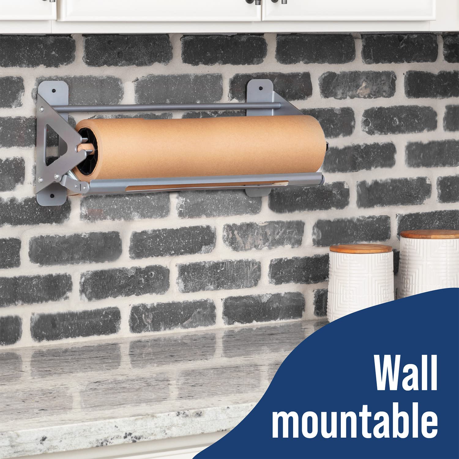 DIY Crew 18 Inch Paper Roll Dispenser and Cutter - Heavy-Duty Wall Mountable, Non Slip Tabletop - Kraft, Freezer, Butcher Paper - Up to 1000ft Rolls