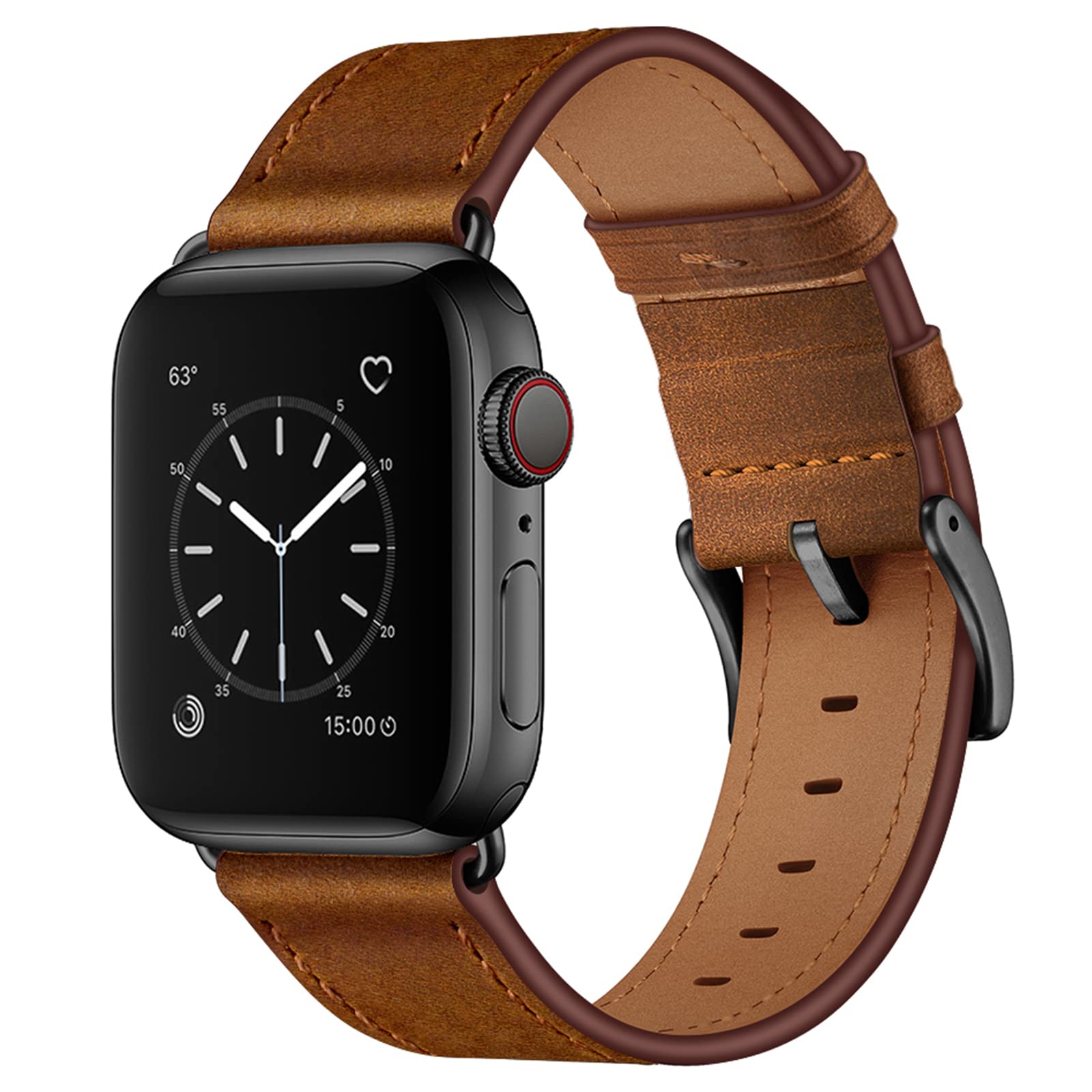OUHENG Compatible with Apple Watch Band 49mm/46mm/45mm/44mm/42mm, Genuine Leather Band Strap Compatible with Apple Watch Ultra 2/1 Series 10/9/8/7/6/5/4/3/2/1/SE, Retro Brown/Black