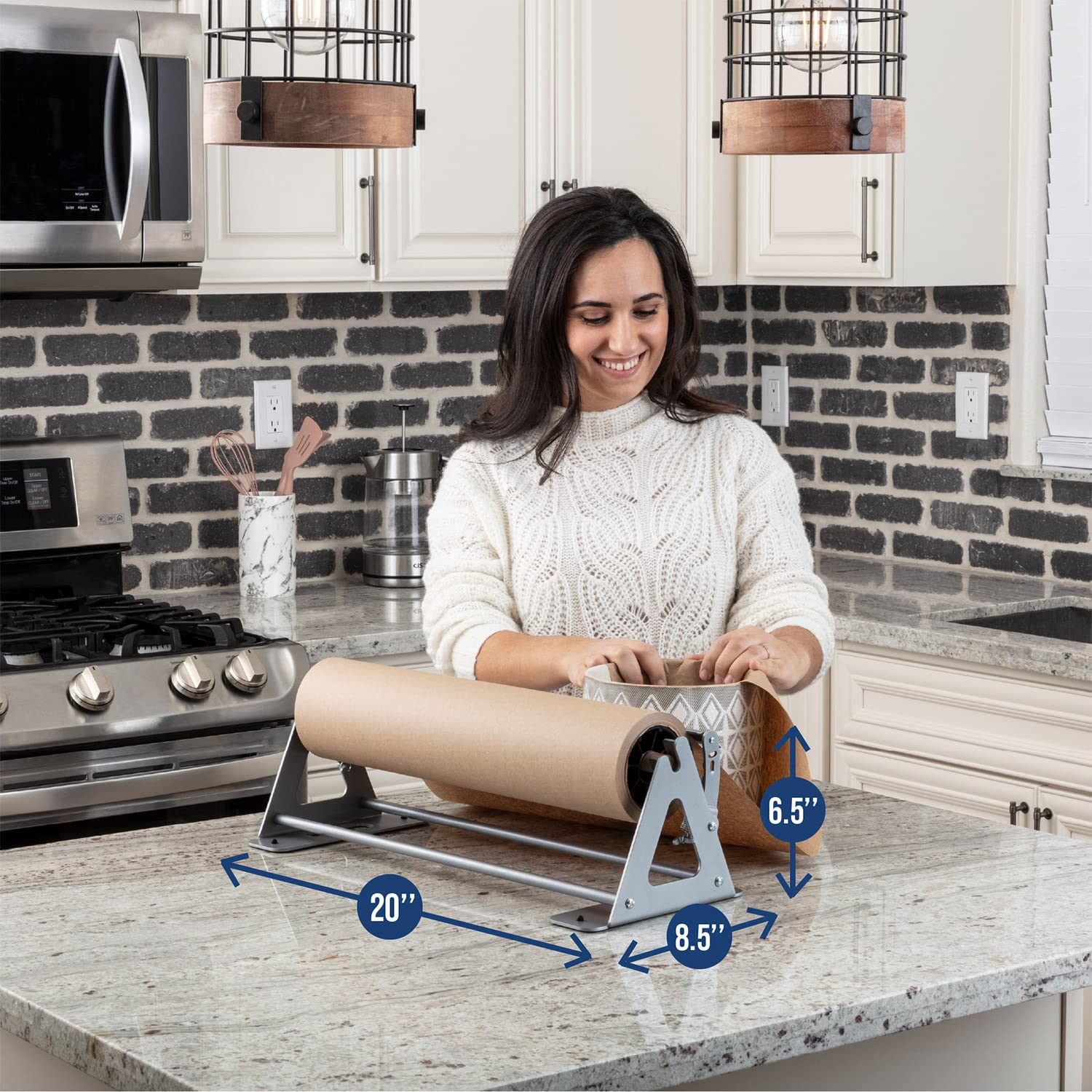 DIY Crew 18 Inch Paper Roll Dispenser and Cutter - Heavy-Duty Wall Mountable, Non Slip Tabletop - Kraft, Freezer, Butcher Paper - Up to 1000ft Rolls