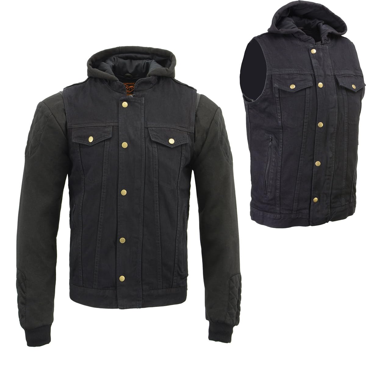 Milwaukee Leather MDM3020 Men's Black Denim '5-in-1' Club Style Vest with Removable Hoodie - Large