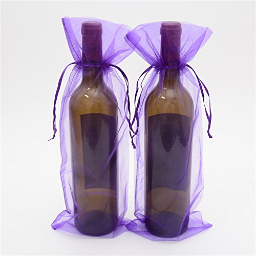 NUOMI 20 Pack Wine Organza Bags Drawstring Gift Wrapping Packages Wedding Party Favors Long Pouches Home Decor Supplies, Purple