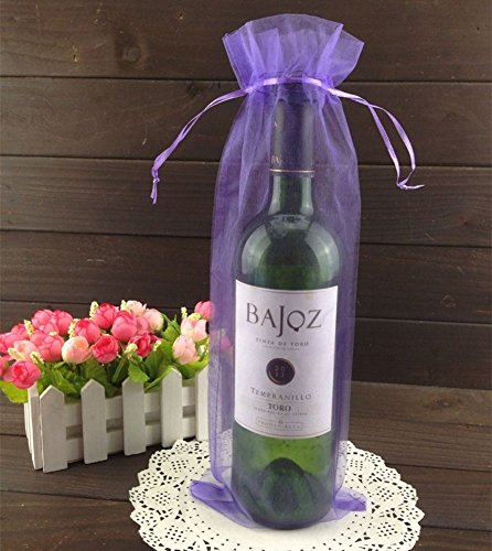 NUOMI 20 Pack Wine Organza Bags Drawstring Gift Wrapping Packages Wedding Party Favors Long Pouches Home Decor Supplies, Purple