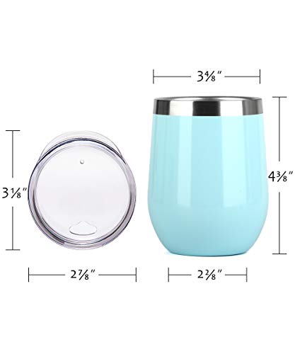 SUNWILL Insulated Wine Tumbler with Lid (Pearl Blue), Stemless Stainless Steel Insulated Wine Glass 12oz, Double Wall Durable Coffee Mug, for Champaign, Cocktail, Beer, Office use