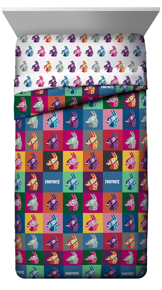 Jay Franco Fortnite Llama Warhol 5 Piece Full Bed Set - Includes Reversible Comforter & Sheet Set Bedding - Super Soft Fade Resistant Microfiber (Official Fortnite Product)