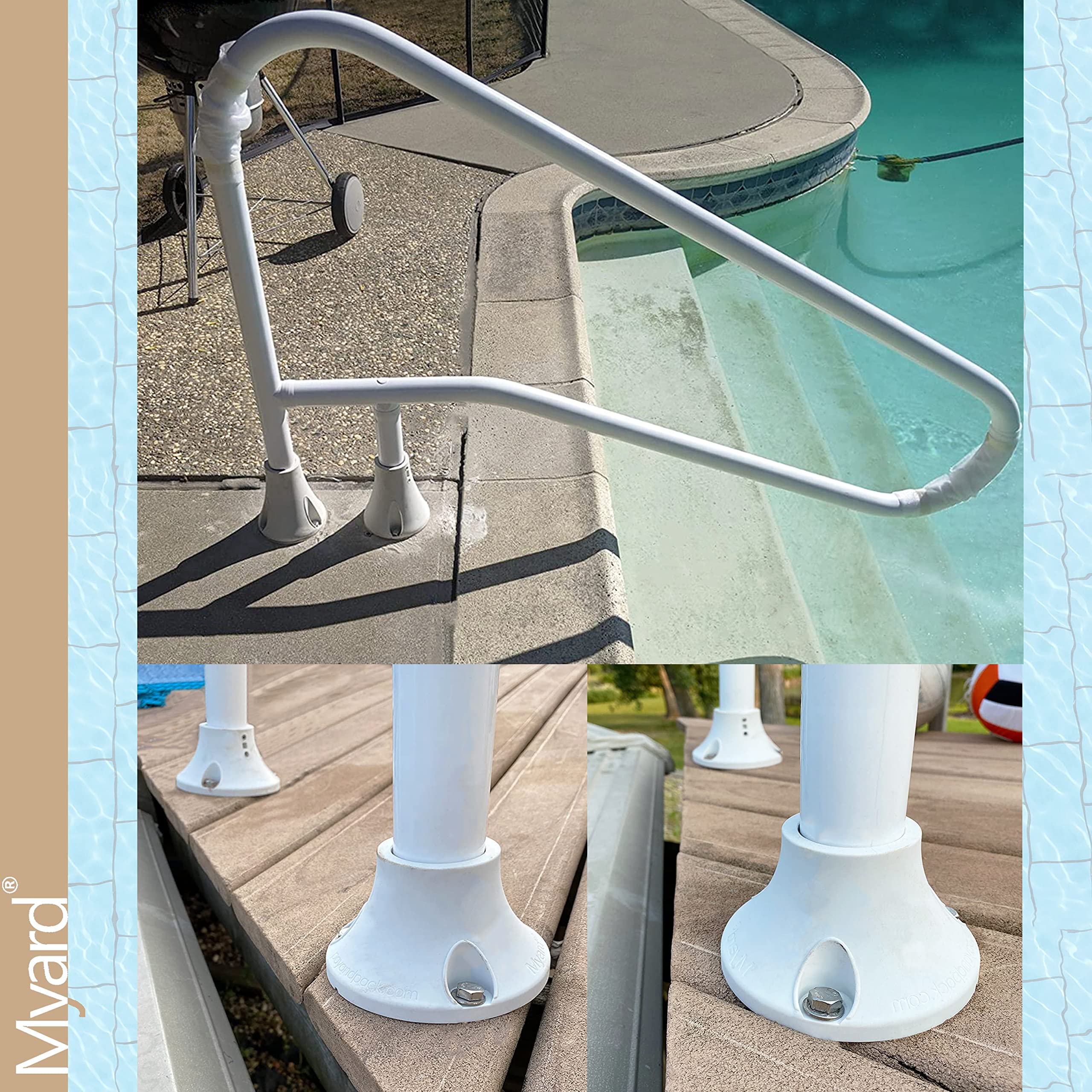 SMB3 Myard 3" Surface Mount Base Anchor Flange for 1.9" Swimming Pool Rail Handrail Ladder to Concrete or Wood Deck (Ivory White, 1-Pack)