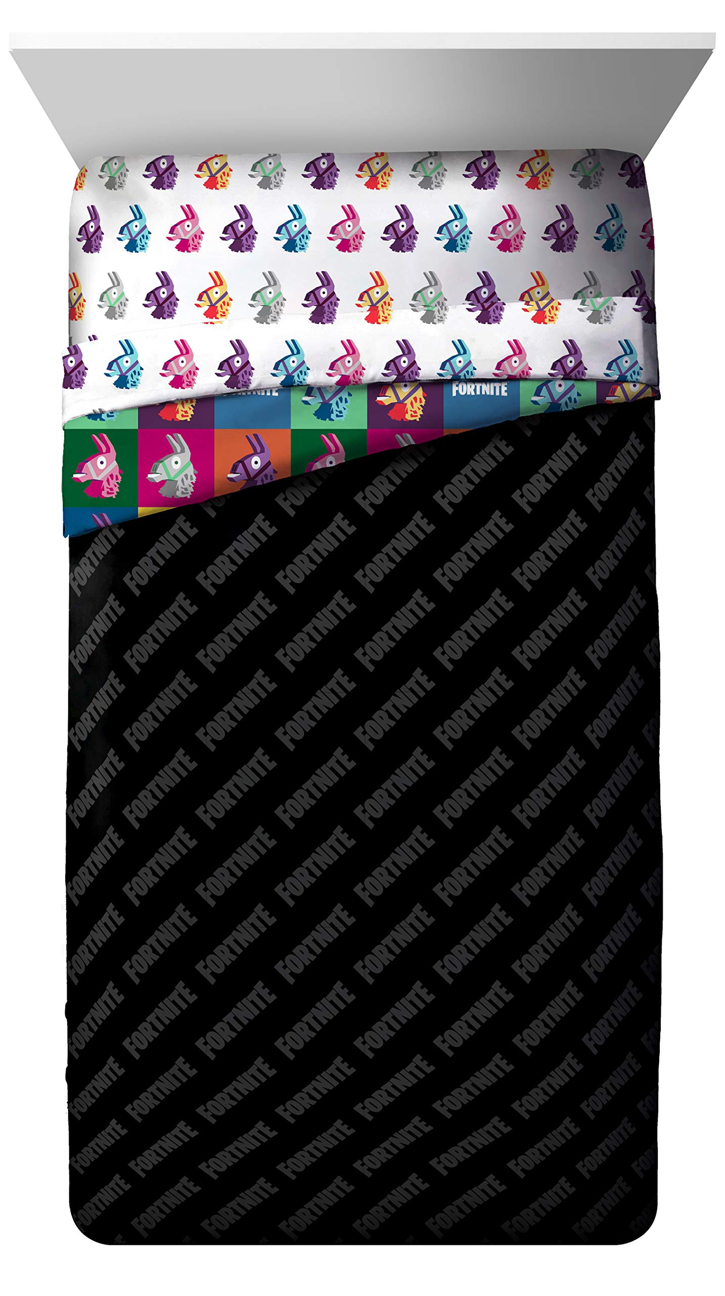 Jay Franco Fortnite Llama Warhol 5 Piece Full Bed Set - Includes Reversible Comforter & Sheet Set Bedding - Super Soft Fade Resistant Microfiber (Official Fortnite Product)