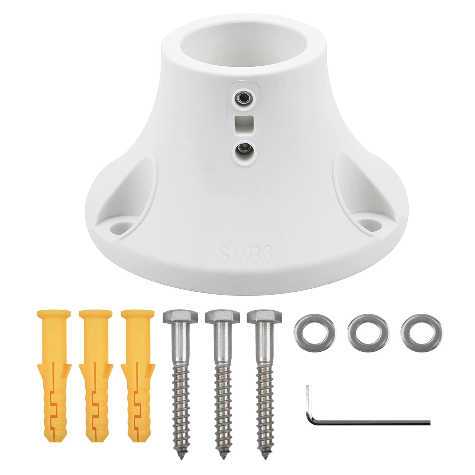 SMB3 Myard 3" Surface Mount Base Anchor Flange for 1.9" Swimming Pool Rail Handrail Ladder to Concrete or Wood Deck (Ivory White, 1-Pack)