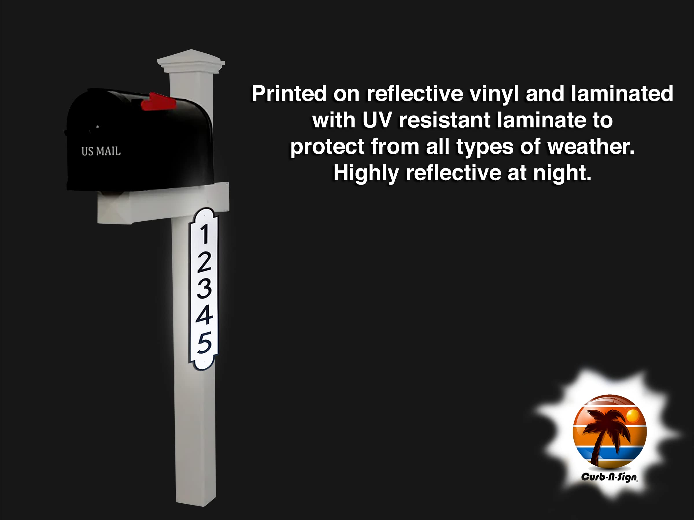 Curb N Sign Mailbox Numbers Plaques - Made of Aluminum Composite Material - Super Reflective Mailbox Numbers for Outside - Customized Mailbox Number Plaque - Pre-Drilled - Versatile Usage (American flag)