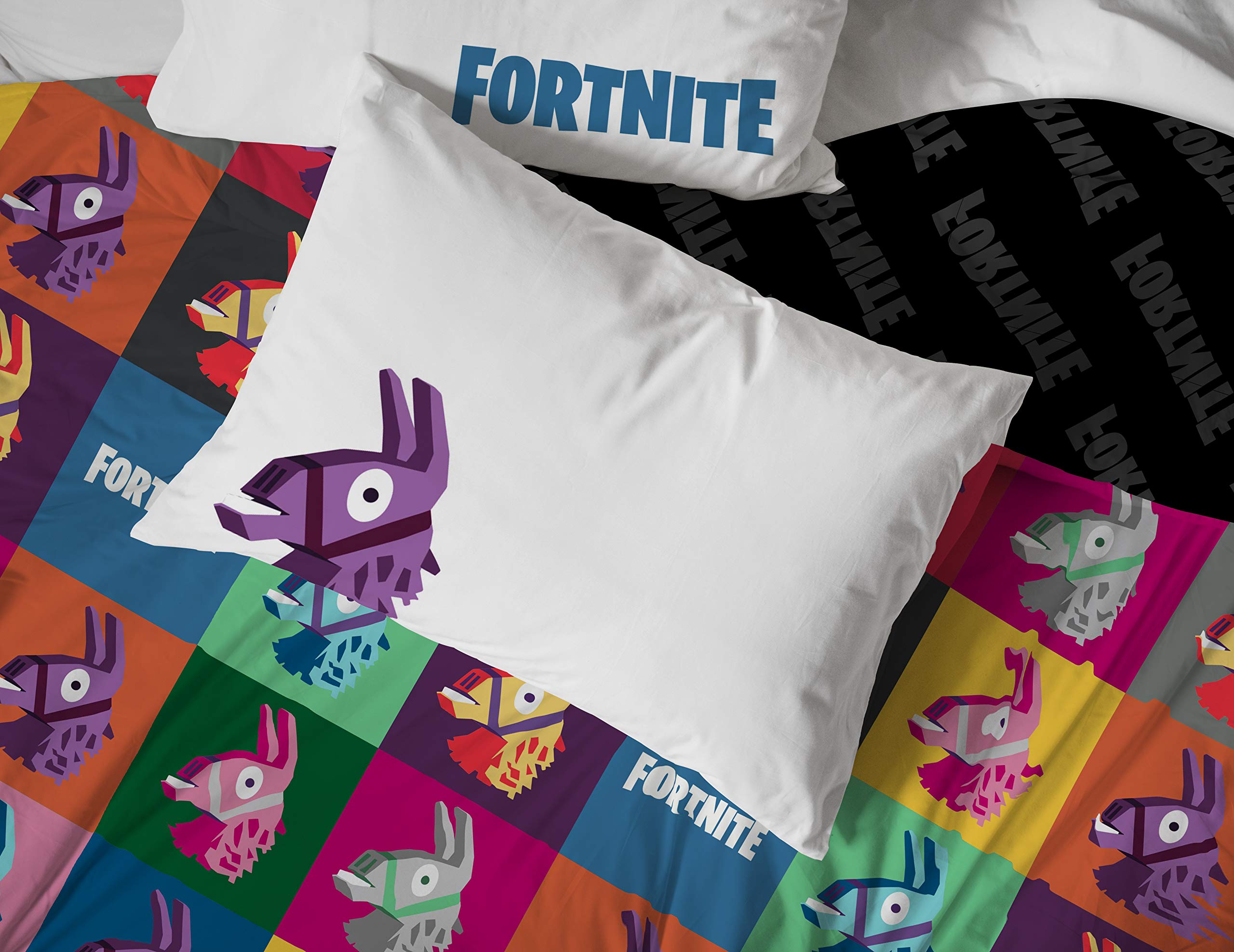 Jay Franco Fortnite Llama Warhol 5 Piece Full Bed Set - Includes Reversible Comforter & Sheet Set Bedding - Super Soft Fade Resistant Microfiber (Official Fortnite Product)