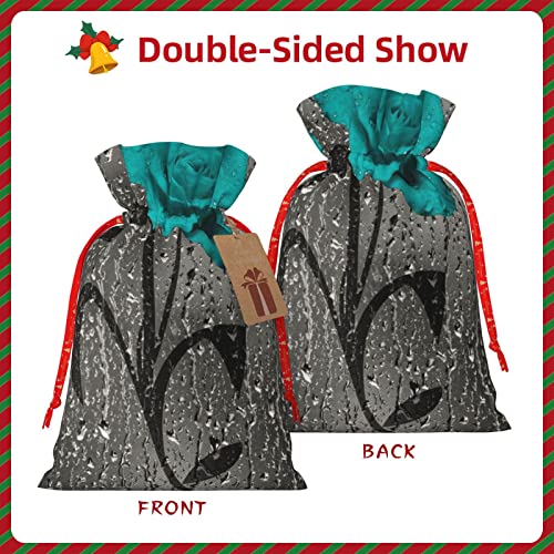 Teal Gray Rose Flowerchristmas Drawstring Gift Bag, Linen Drawstring Gift Bag, Reusable Drawstring Gift Bag, Used For Christmas, Birthday, Wedding Supplies