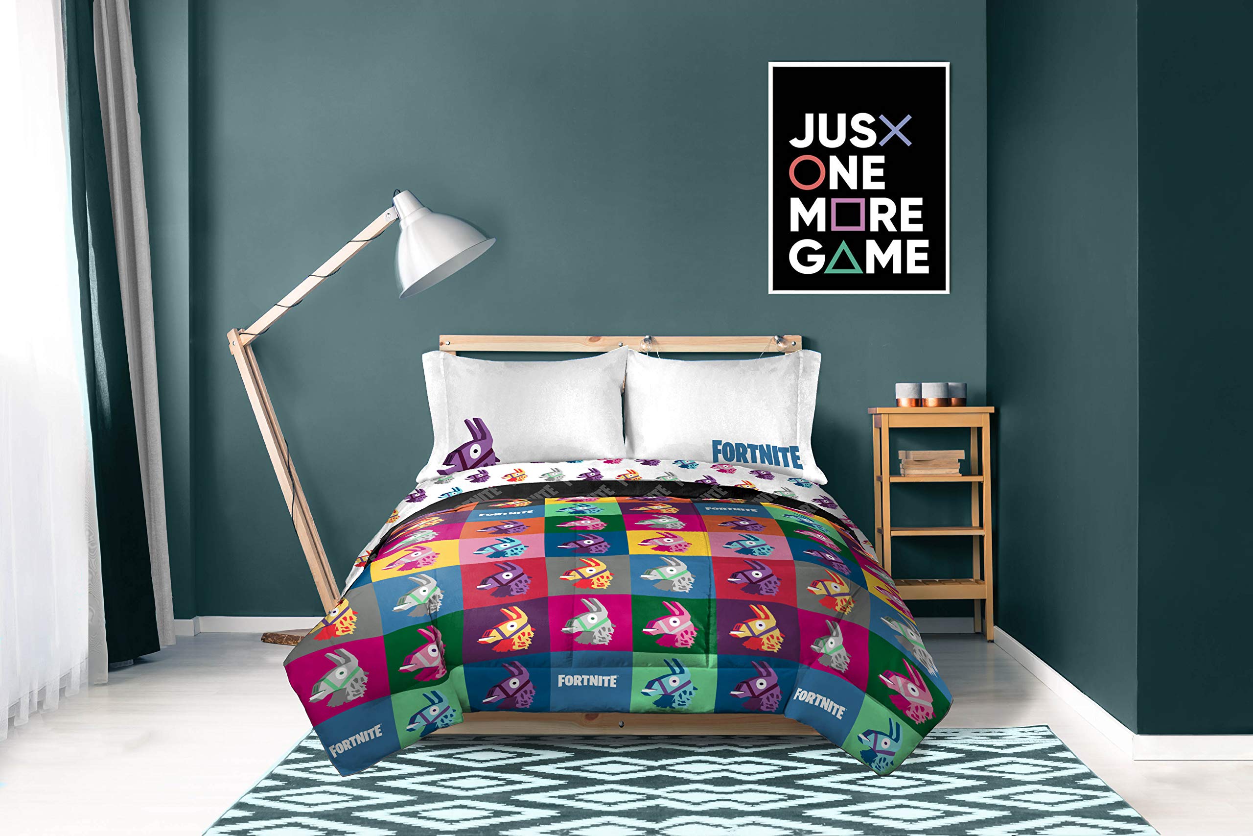 Jay Franco Fortnite Llama Warhol 5 Piece Full Bed Set - Includes Reversible Comforter & Sheet Set Bedding - Super Soft Fade Resistant Microfiber (Official Fortnite Product)