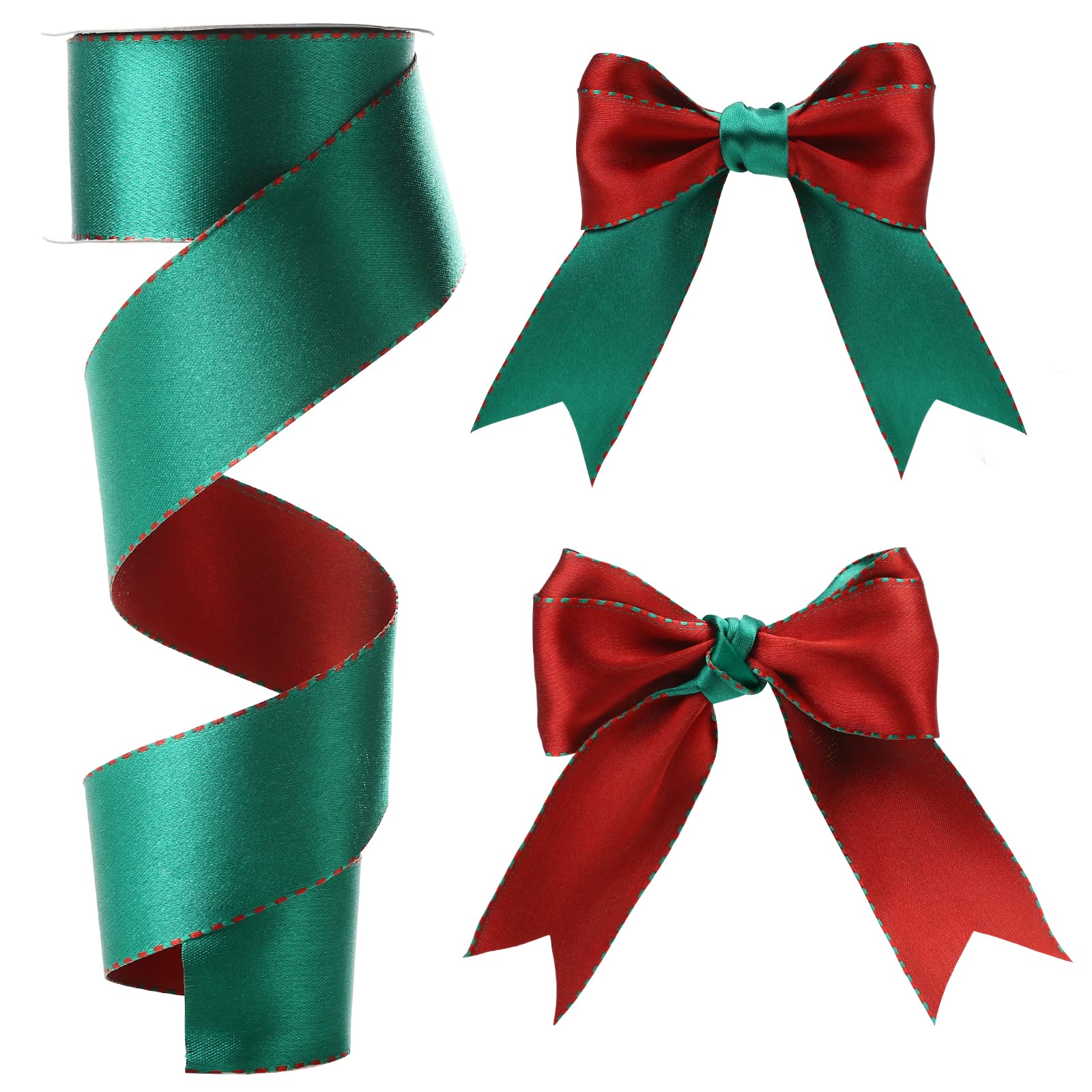 VGOODALL Christmas Stain Ribbon Double Faced, 1.5 Inch 10 Yards Red Green Velvet Ribbon Fabric Ribbon with Wire Edge for Gift Wrapping Bow Bouquet Making DIY Craft Christmas Tree Decoration