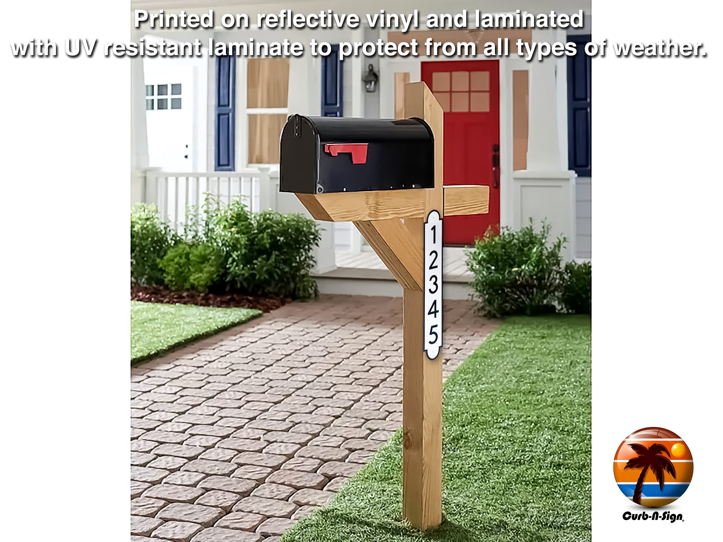 Curb N Sign Mailbox Numbers Plaques - Made of Aluminum Composite Material - Super Reflective Mailbox Numbers for Outside - Customized Mailbox Number Plaque - Pre-Drilled - Versatile Usage (American flag)