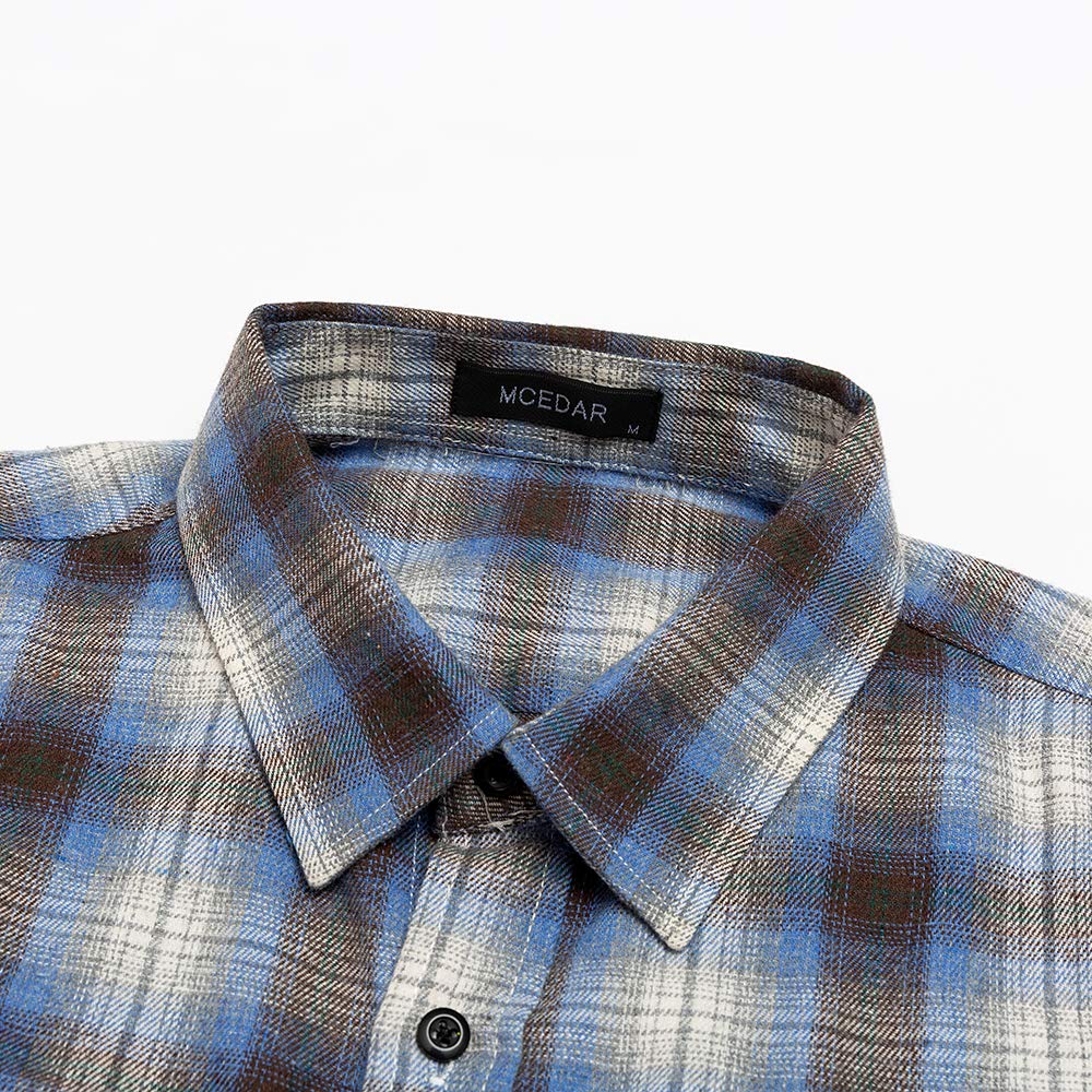 MCEDAR Men’s Plaid Flannel Shirts-Long Sleeve Casual Button Down Slim Fit Outfit for Camp Hanging Out or Work (M, Light Blue)