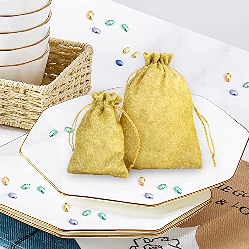 KIMOBER 16pcs Gold Gift Bags with Double Drawstrings,Glittery Jewelry Pouches Drawstring Bags for Christmas Wedding Party