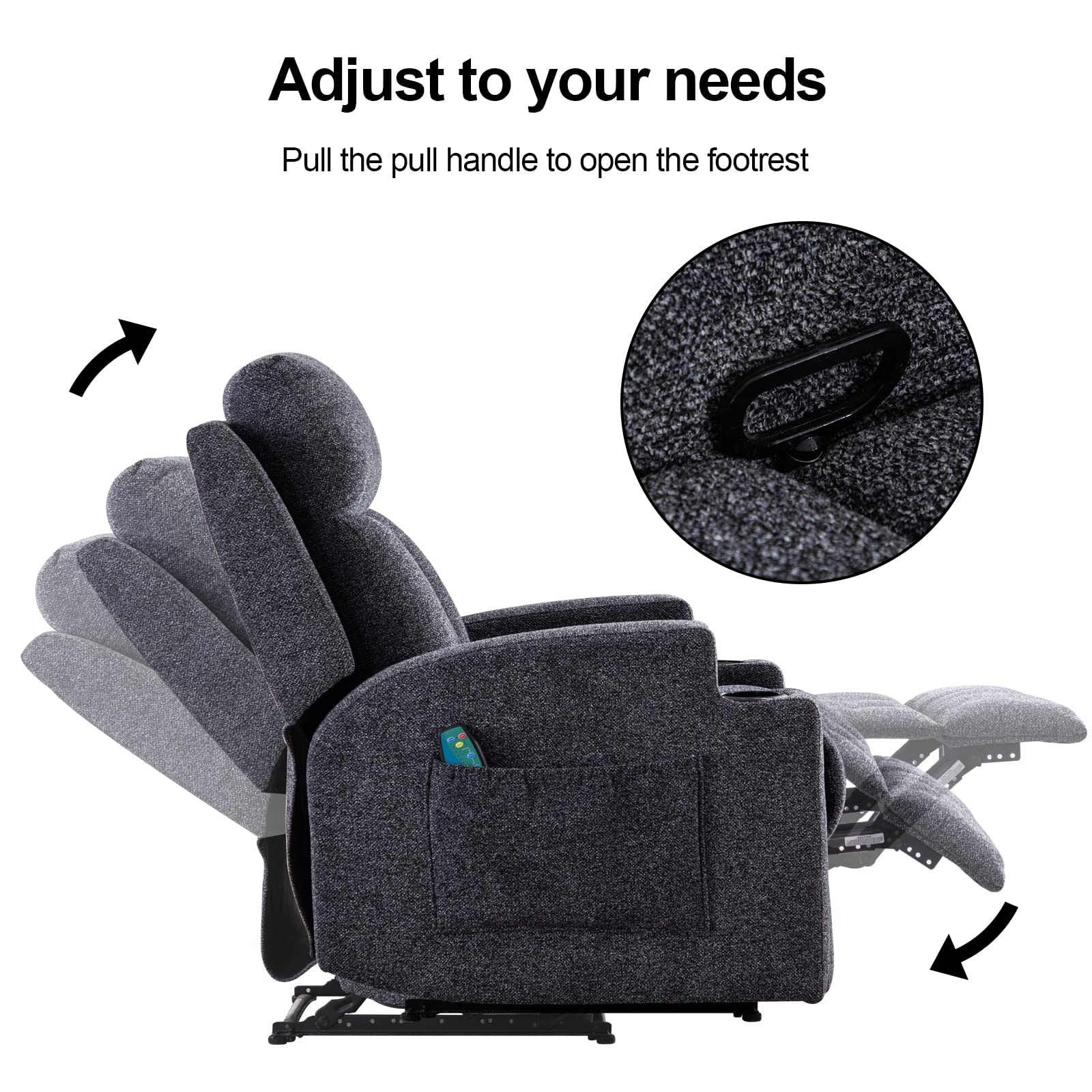 ANJ HOME Manual Massage Recliner Chairs with Heat for Living Room, Overstuffed Breathable Fabric Reclining Chair with Side Pockets and Cup Holders, Single Sofa Home Theater Seating, Dark Grey