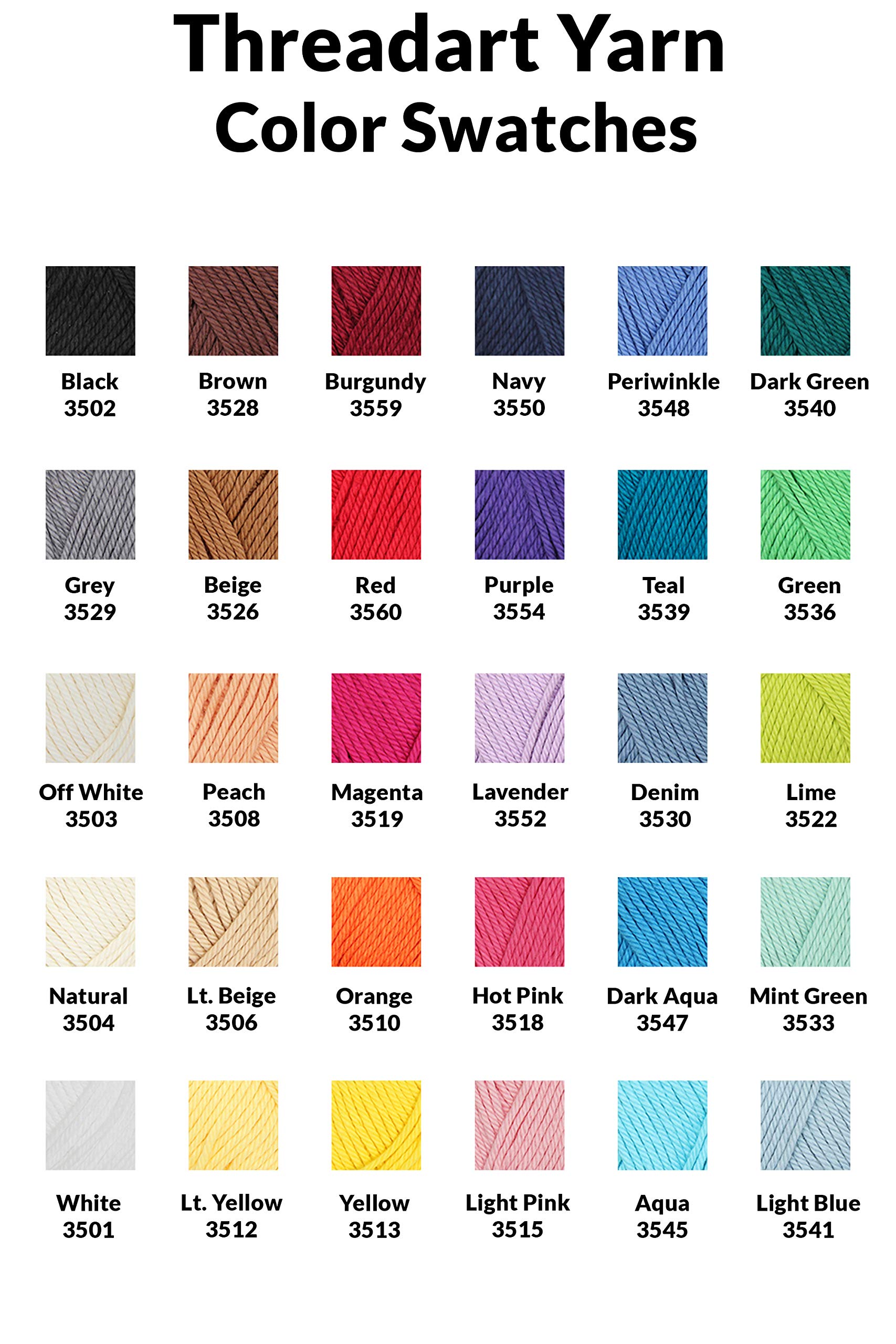 Threadart 100% Pure Cotton Crochet Yarn | 50 gram Skeins | Worsted Medium #4 Yarn | 85 yds per Skein | 30 Colors Available | Lt. Blue #3541