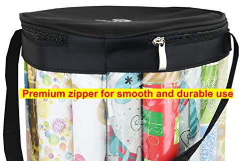 Freegrace Gift Wrap Organizer | Large 9" x 40.9" Wrapping Paper Rolls Storage Bag | Tearproof & Space Saving Under Bed Gift Bag Organization (Black)