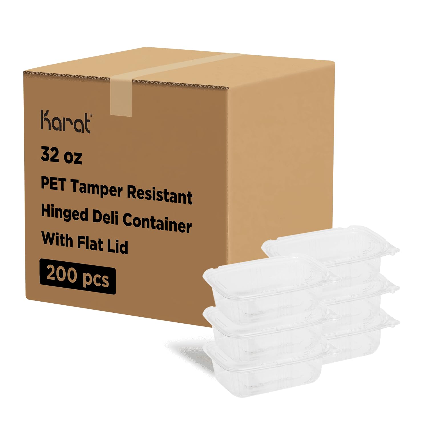 Karat 32oz PET Tamper Resistant Hinged Deli Container with Lid - 200ct