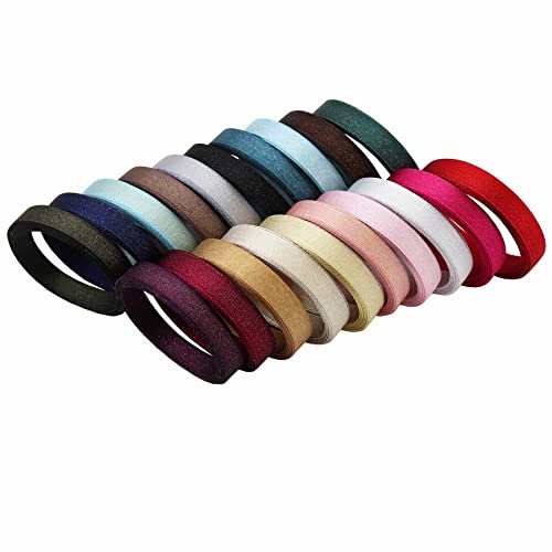 BAORJCT 20 Colors 40 Yard Gold and Silver Glitter Ribbon 3/8" Wide, 2 Yard/roll,20 Rolls, for Bows Crafts Gifts Party Wedding,Engagement, Bridal Shower Gift Wrapping