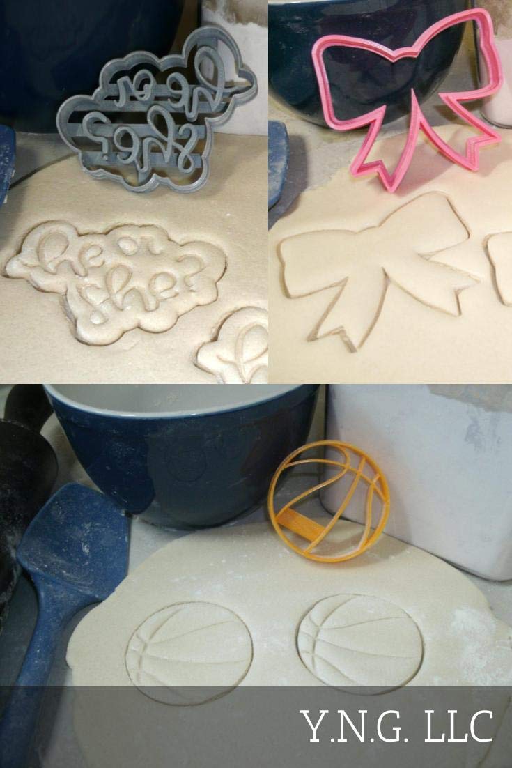 BASKETBALLS OR BOWS GENDER REVEAL BABY SHOWER SET OF 3 COOKIE CUTTERS MADE IN USA PR1197