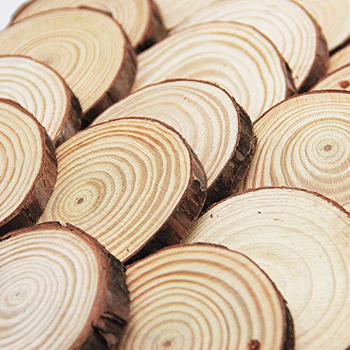 ATDAWN Natural Wood Slices with Holes, 30 Pcs Unfinished Wooden Circles, Craft Wood kit, Christmas Ornaments DIY Crafts (2.4"-2.8")