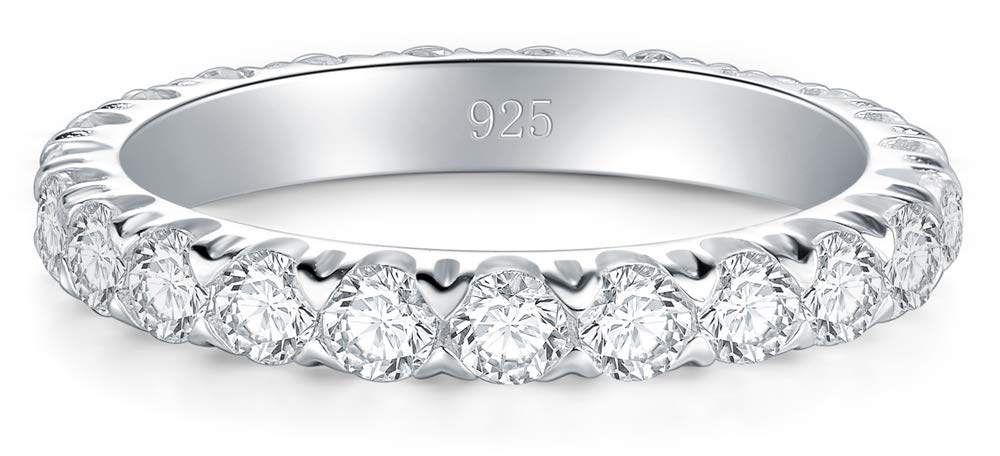 BORUO 925 Sterling Silver Ring, Cubic Zirconia CZ Wedding Band Stackable Ring 3mm Size 4