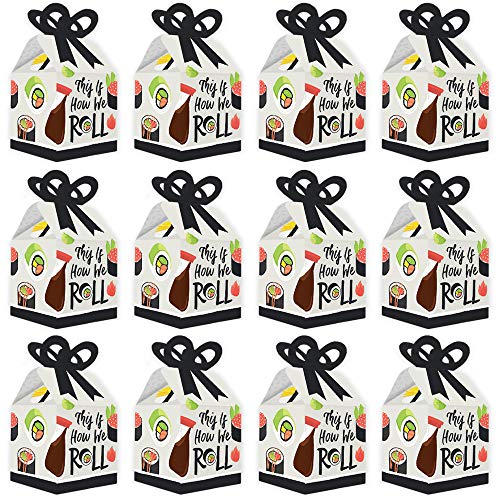 Big Dot of Happiness Let’s Roll - Sushi - Square Favor Gift Boxes - Japanese Party Bow Boxes - Set of 12