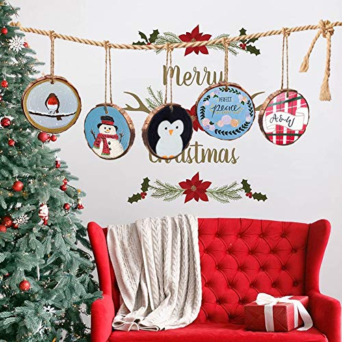 ATDAWN Natural Wood Slices with Holes, 30 Pcs Unfinished Wooden Circles, Craft Wood kit, Christmas Ornaments DIY Crafts (2.4"-2.8")