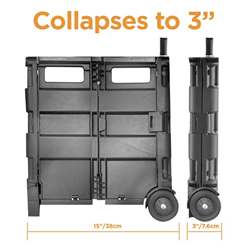 Inspired Living Collapsible Ultra-Slim Pack-N-Roll, 2 Wheel Utility Cart , With Telescopic Handle - Super Strong up to 80 Lbs Load Capacity, Black