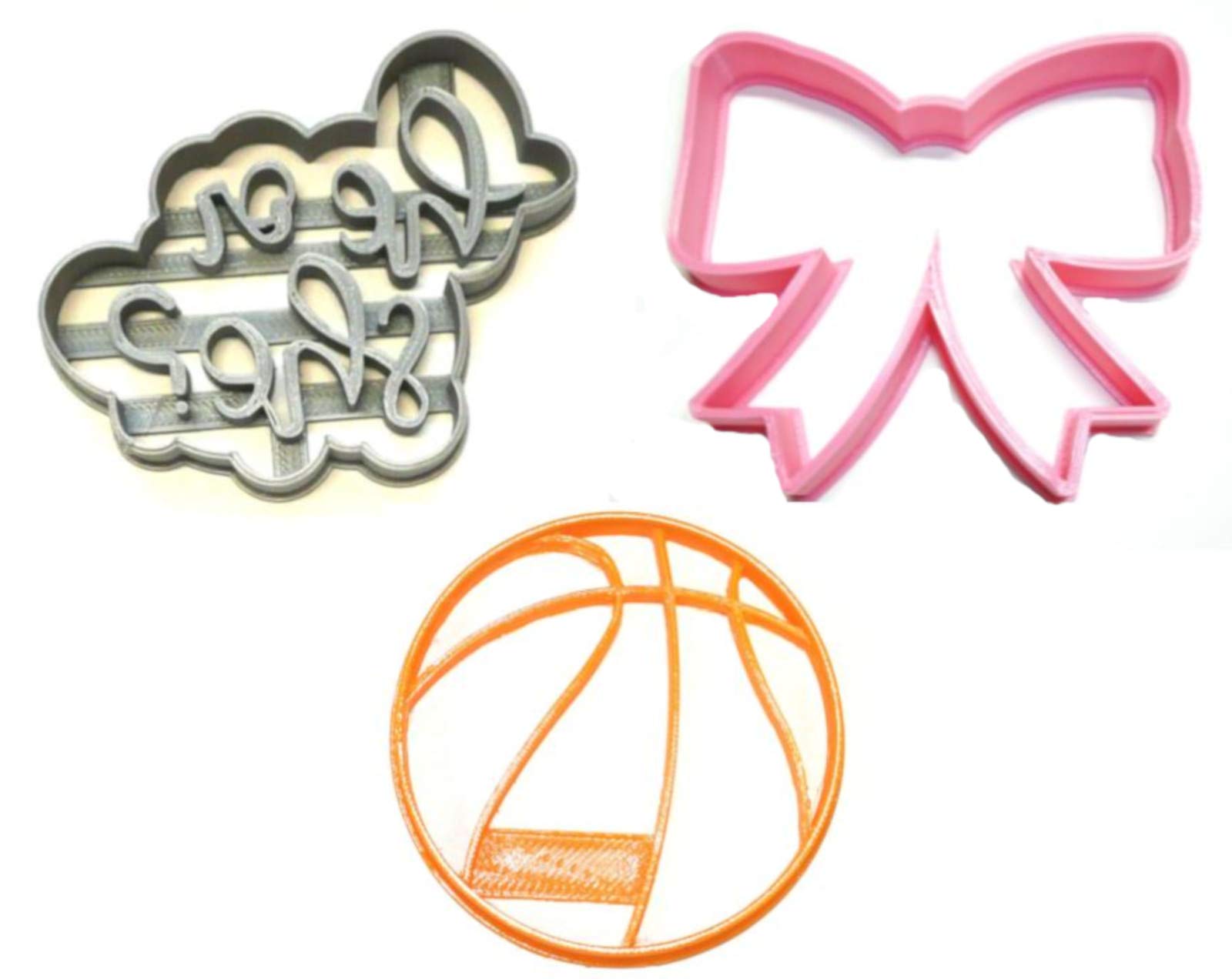 BASKETBALLS OR BOWS GENDER REVEAL BABY SHOWER SET OF 3 COOKIE CUTTERS MADE IN USA PR1197