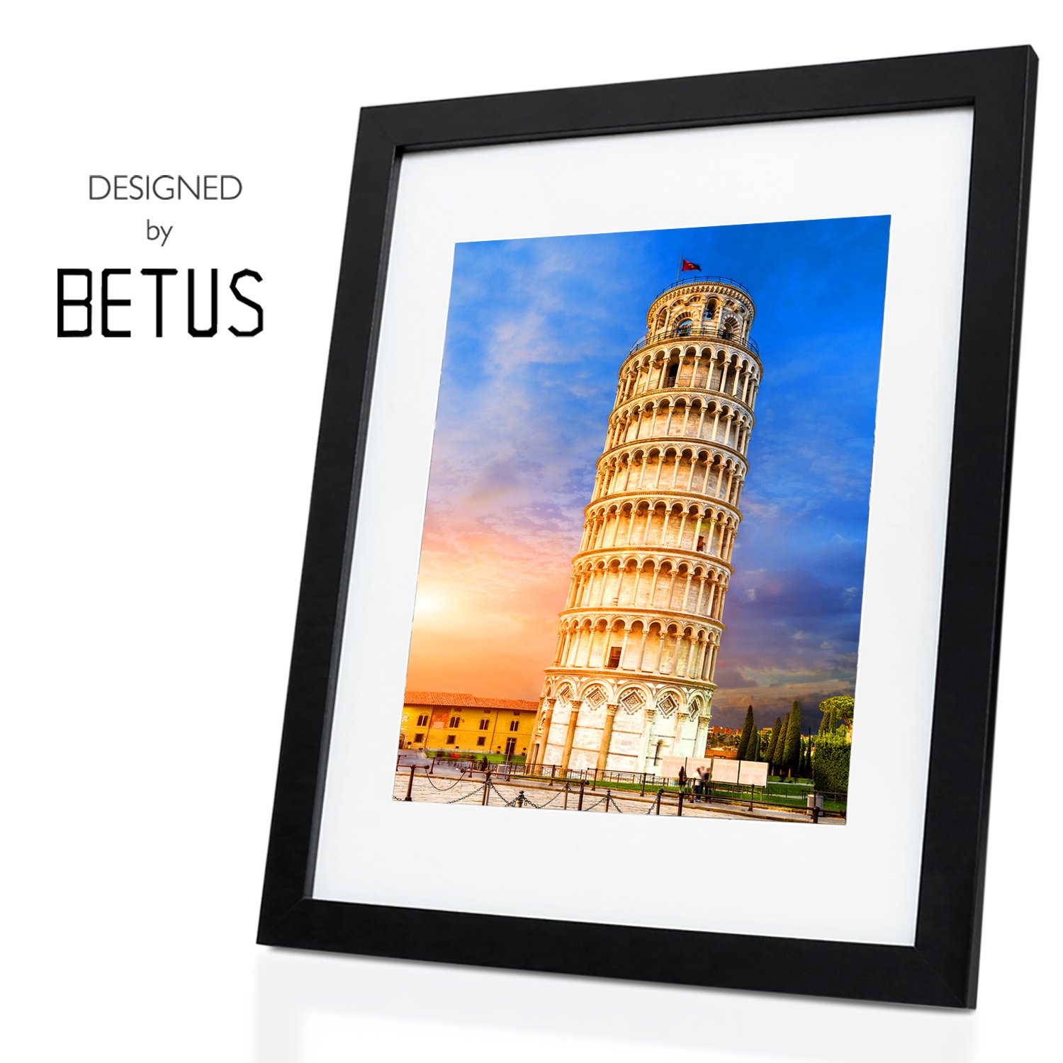 Betus 11x14 Picture Frame for Pictures 8x10 inch with Mat or 11x14 without Mat - Arts, Paintings and Pictures Display Frames - Wall Mounting Tools Included - Black