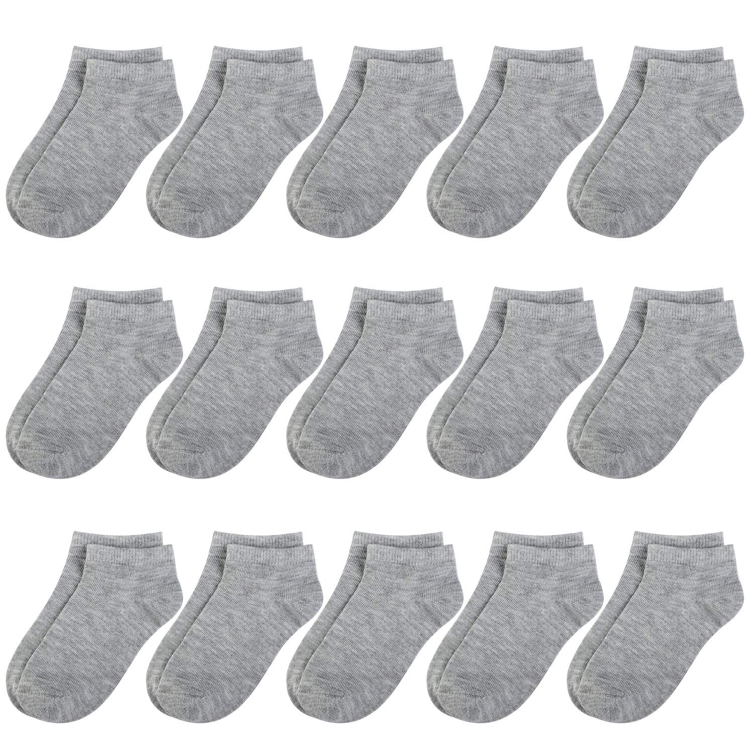 BOOPH 15Pcs Kids Socks for Boy Girls Low Cut Athletic Ankle Socks 4-6 Years Gray