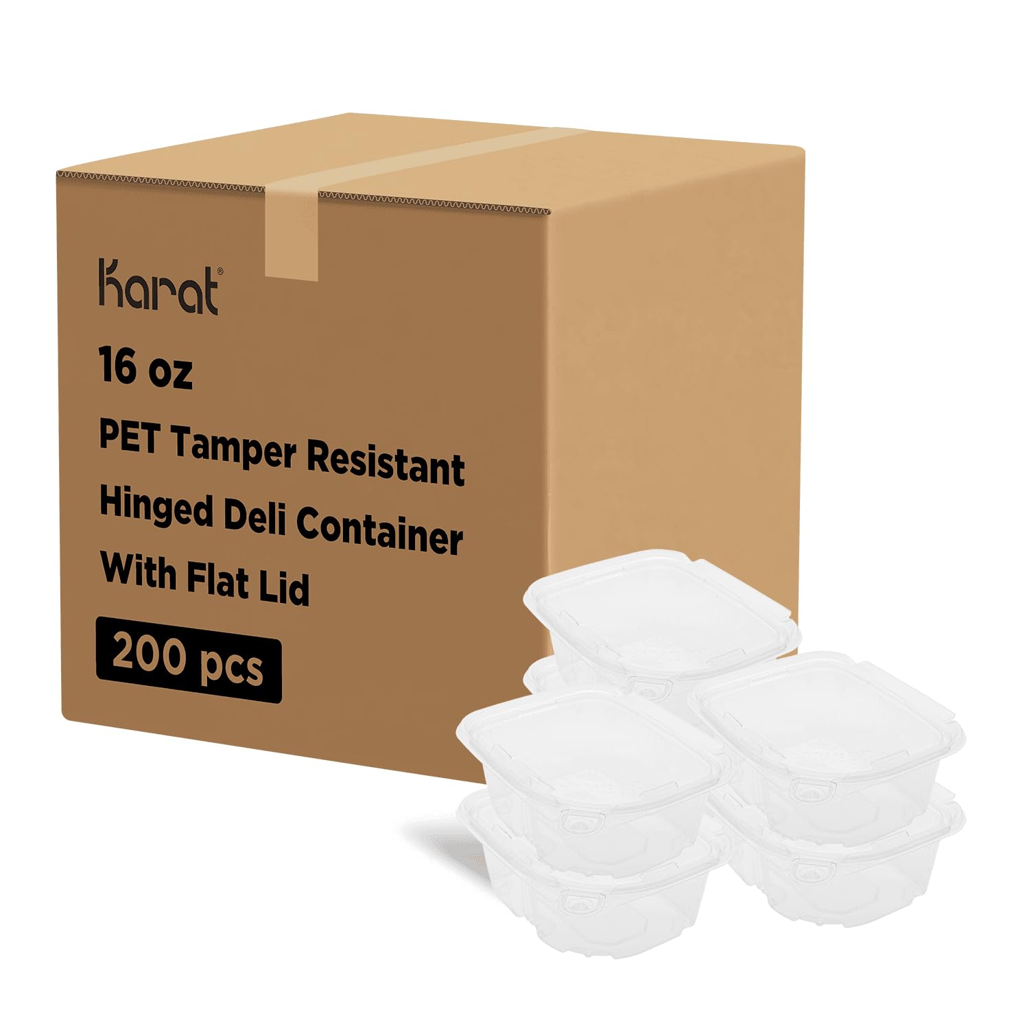 Karat 16oz PET Tamper Resistant Hinged Deli Container with Lid - 200 ct