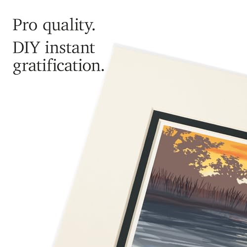 Lantern Press 11x14 Inch Matted Art Print Wall Decor, Loons and Lake at Sunset