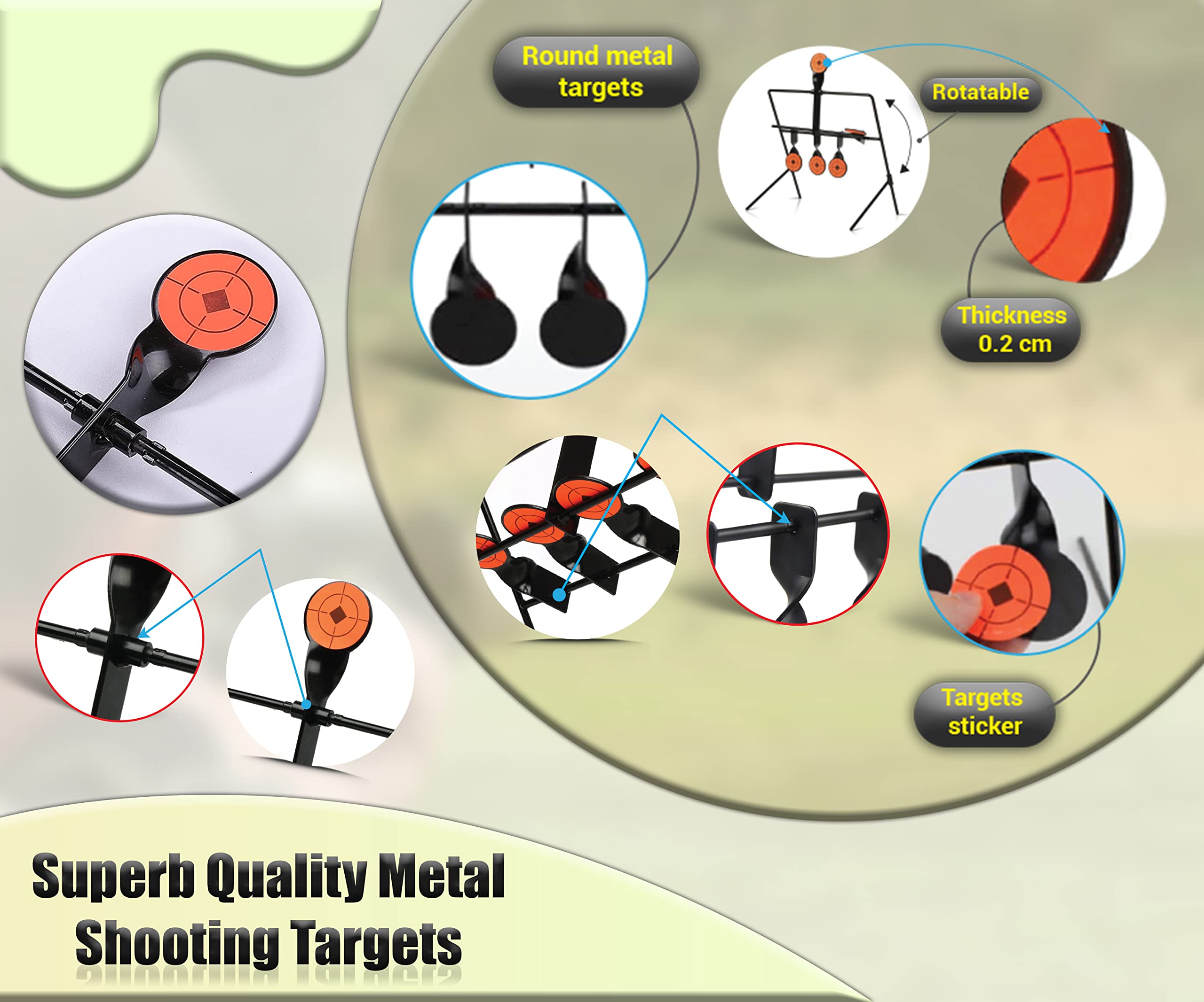 ARSUK Self Resetting Air Rifle Airgun Target for Precision Shooting Practice, Airsoft BB Guns Target Heavy-Duty Metal Frame to Withstand Repeated Shots, Suitable for calibers .177 & .22 Pellets