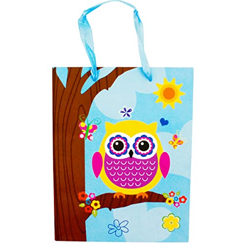ZRAMO 12 Medium Owl Design Party Gift Bags, Birthday Gift Bags - Set of 12 Happy Birthday Gift Bags