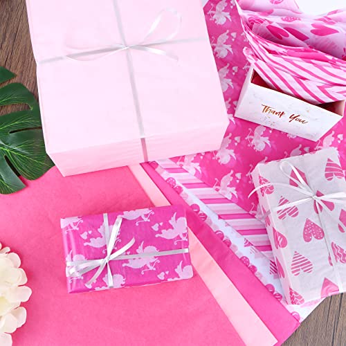 Kavoc 60 Sheets Huge Size Valentines Day Tissue Bulk, 20 x 30 inch Hot Pink Rose Red Love Heart Cupid Tissue Paper for Gift Wrapping, Gift Bags, Valentine's Day, Mother Plot, Birthday Party