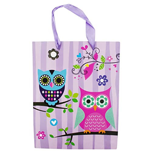 ZRAMO 12 Medium Owl Design Party Gift Bags, Birthday Gift Bags - Set of 12 Happy Birthday Gift Bags