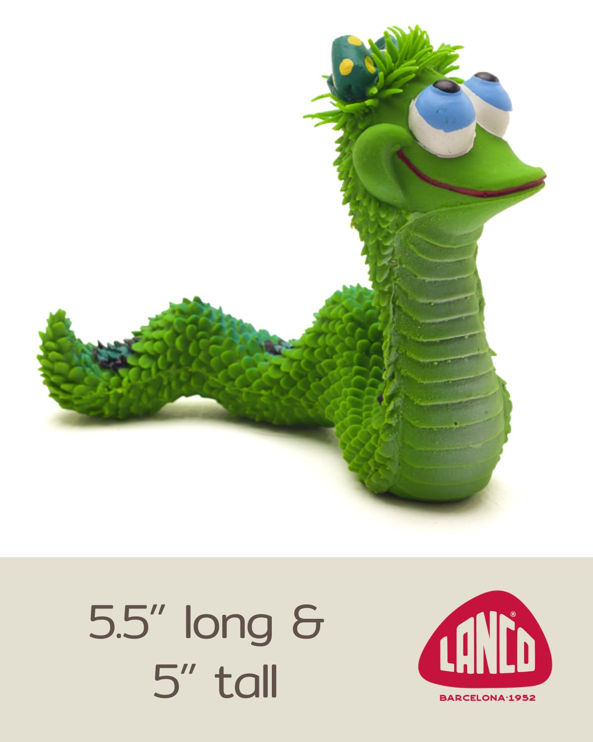 Smiley Snake Sensory Squeaky Rubber Dog Toy for Small & Medium Dogs (Green) Natural Rubber (Latex) Lead Chemical-Free Soft Unstuffed