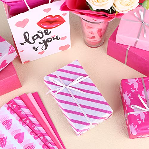 Kavoc 60 Sheets Huge Size Valentines Day Tissue Bulk, 20 x 30 inch Hot Pink Rose Red Love Heart Cupid Tissue Paper for Gift Wrapping, Gift Bags, Valentine's Day, Mother Plot, Birthday Party