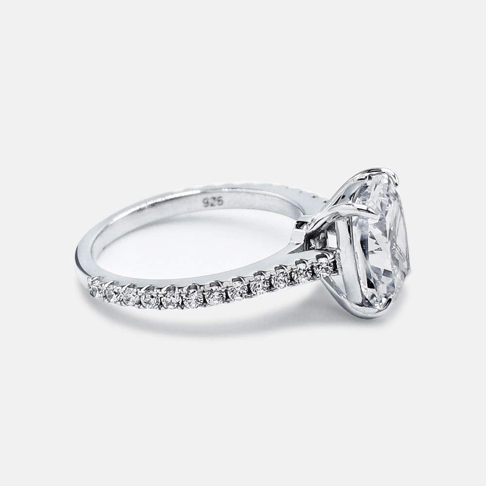 Bo.Dream 3ct Elongated Cushion Cut Cubic Zirconia CZ Engagement Rings for Women Platinum Plated Sterling Silver (8)