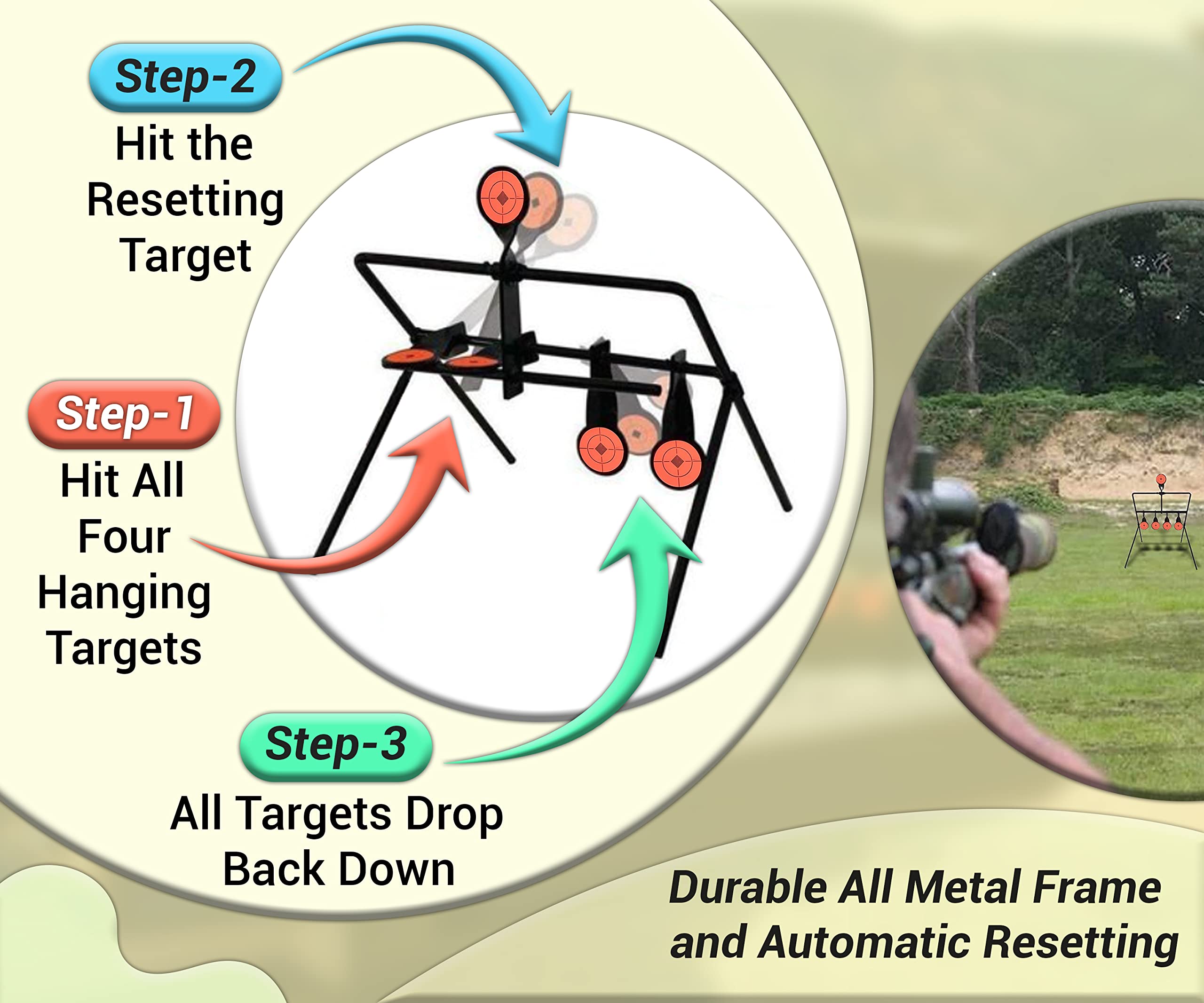 ARSUK Self Resetting Air Rifle Airgun Target for Precision Shooting Practice, Airsoft BB Guns Target Heavy-Duty Metal Frame to Withstand Repeated Shots, Suitable for calibers .177 & .22 Pellets